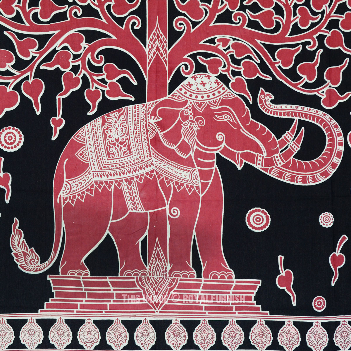 Red & Black Elephant Tree Tapestry - RoyalFurnish.com