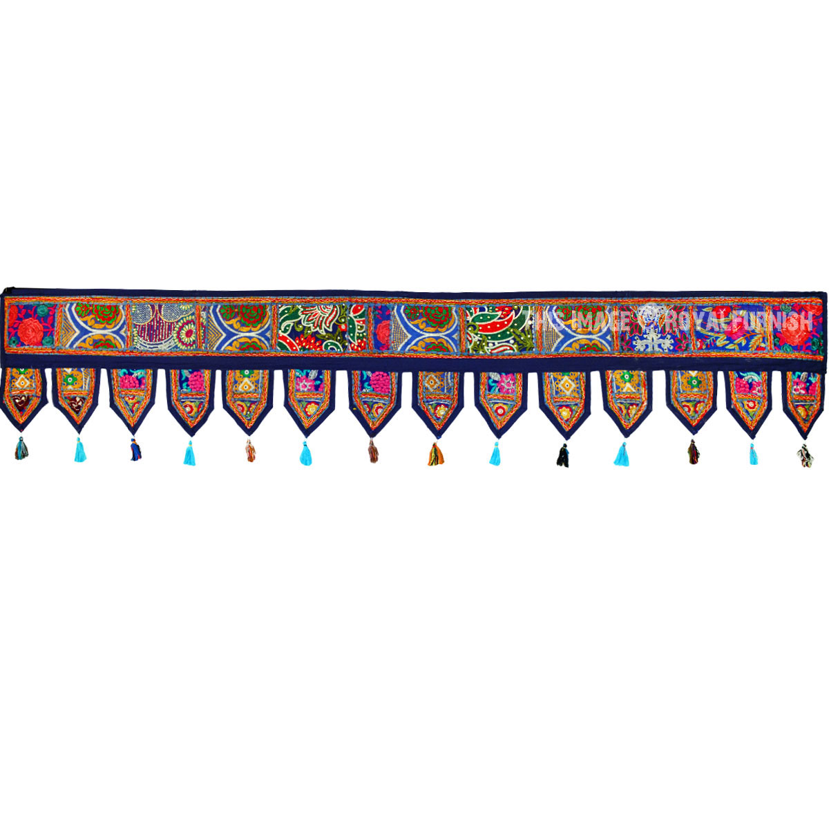 Big Navy Blue Vintage Bohemian Patchwork Window Valance Toran ...