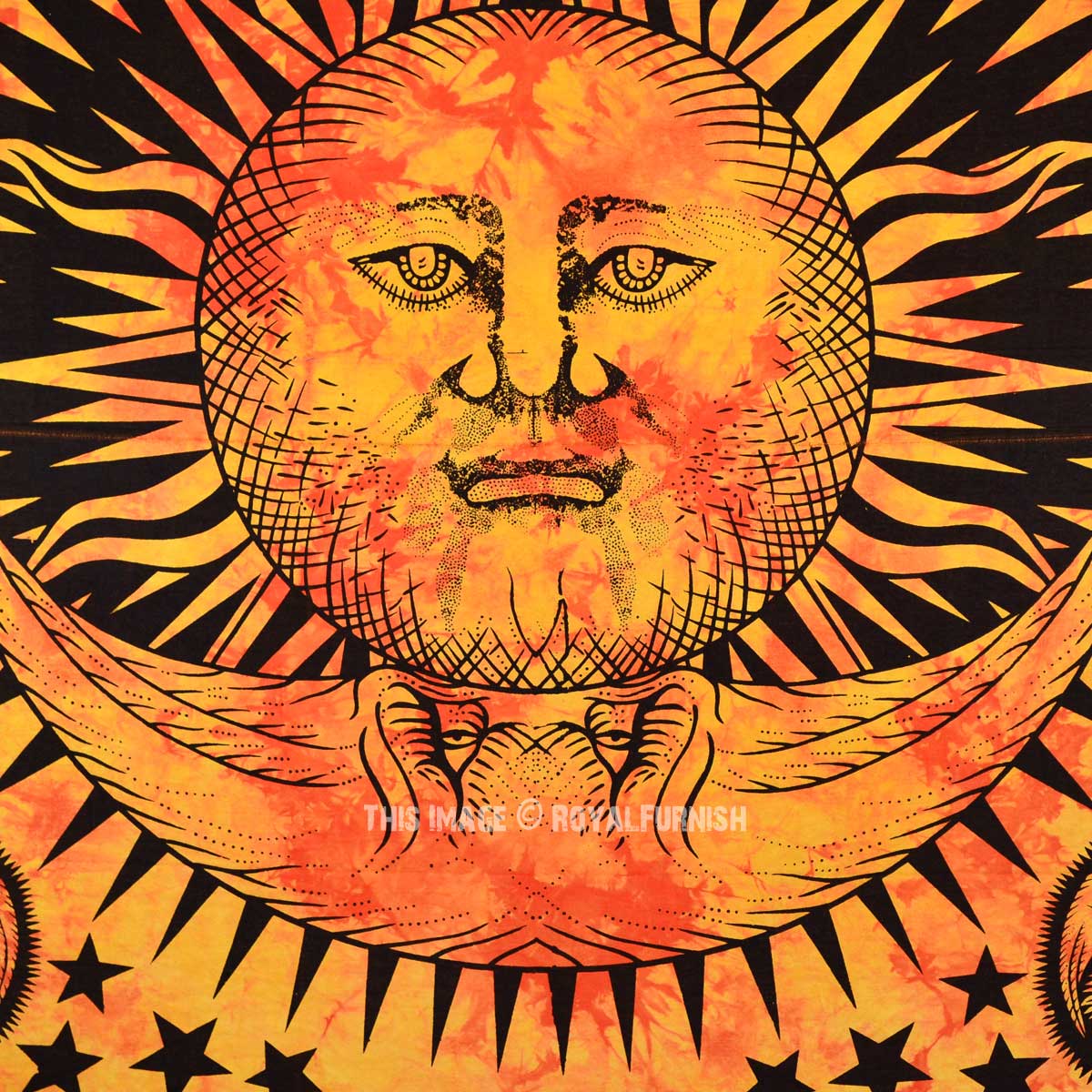 Orange Good Morning Sun Moon Tapestry Bedding Throw - RoyalFurnish.com