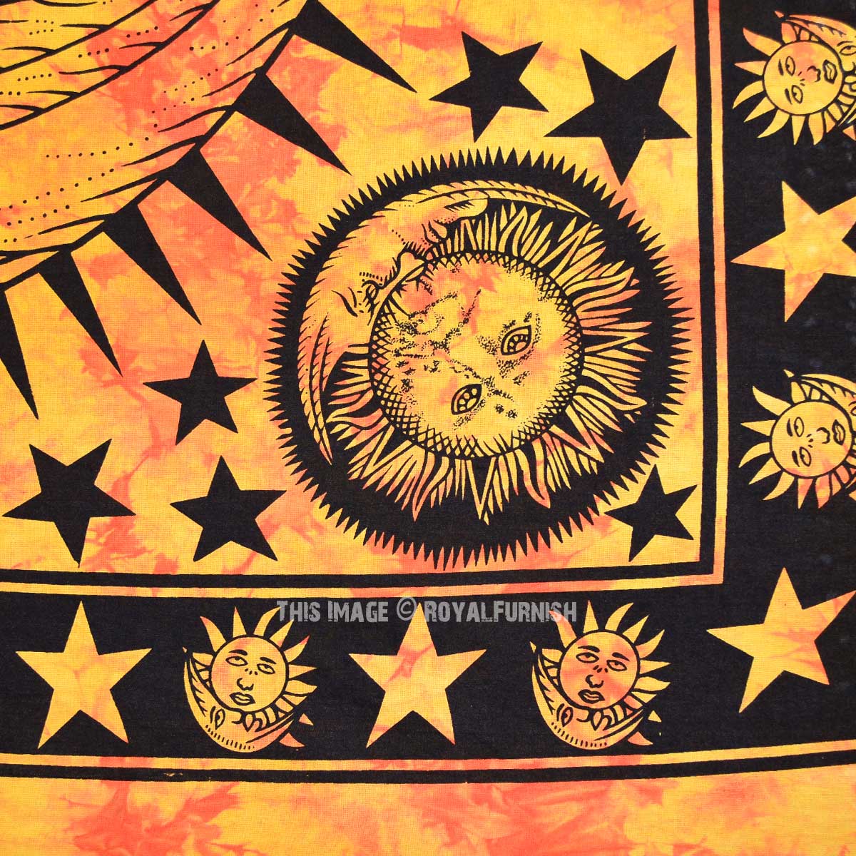 Orange Good Morning Sun Moon Tapestry Bedding Throw - RoyalFurnish.com