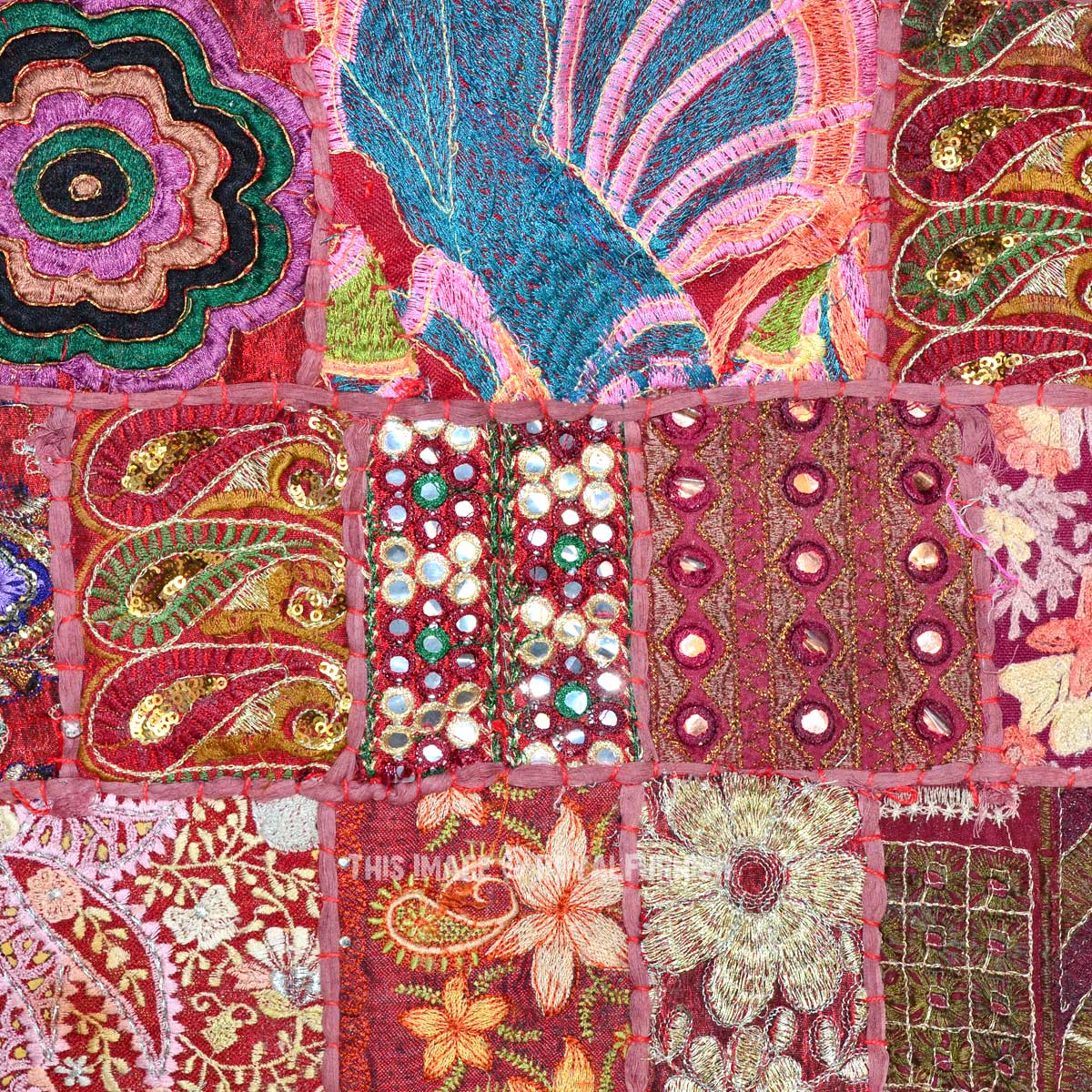 Maroon Patchwork Embroidered Door Topper Valance 44X42 - RoyalFurnish.com