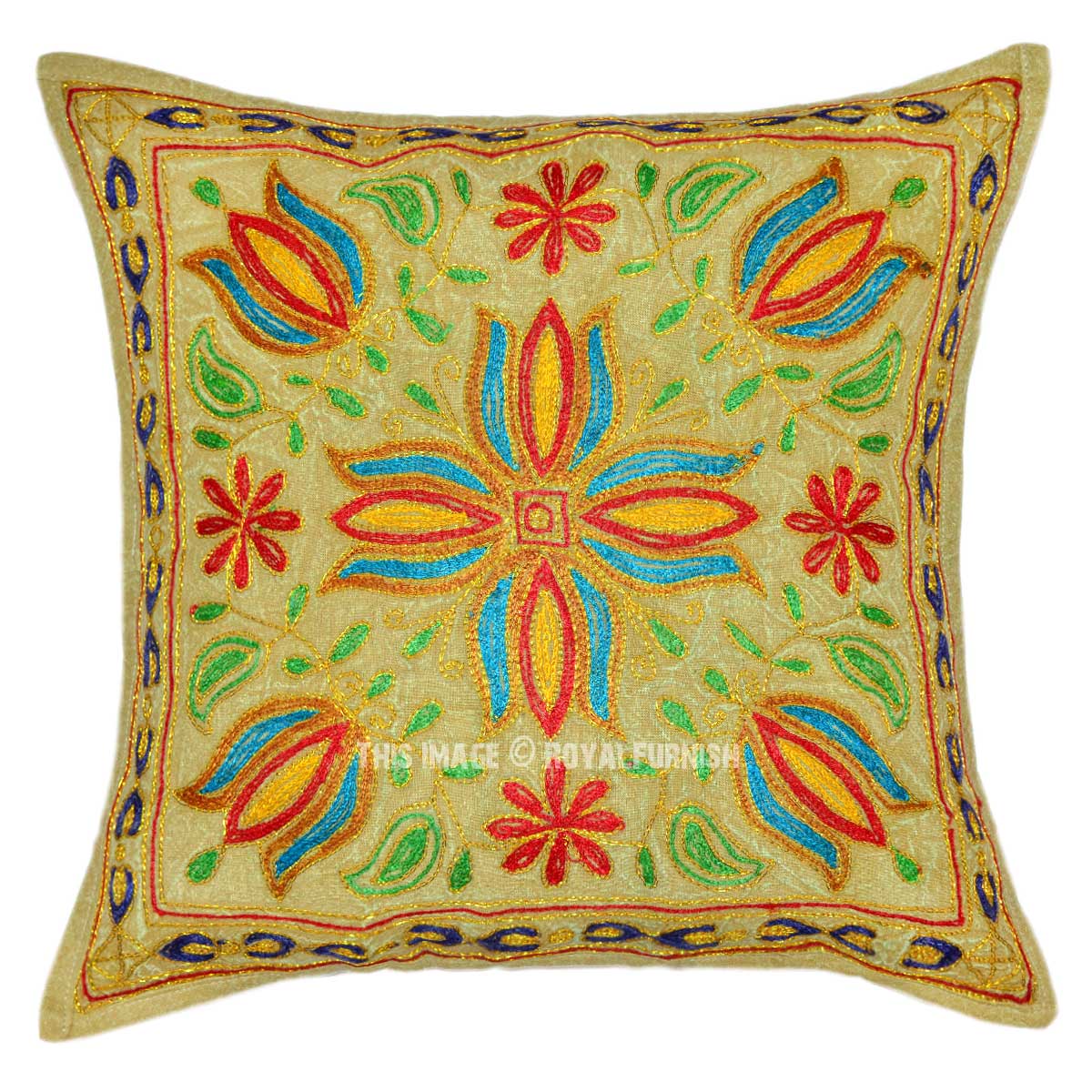 Brown Intricate Handwork Accent Boho Pillow Case - RoyalFurnish.com