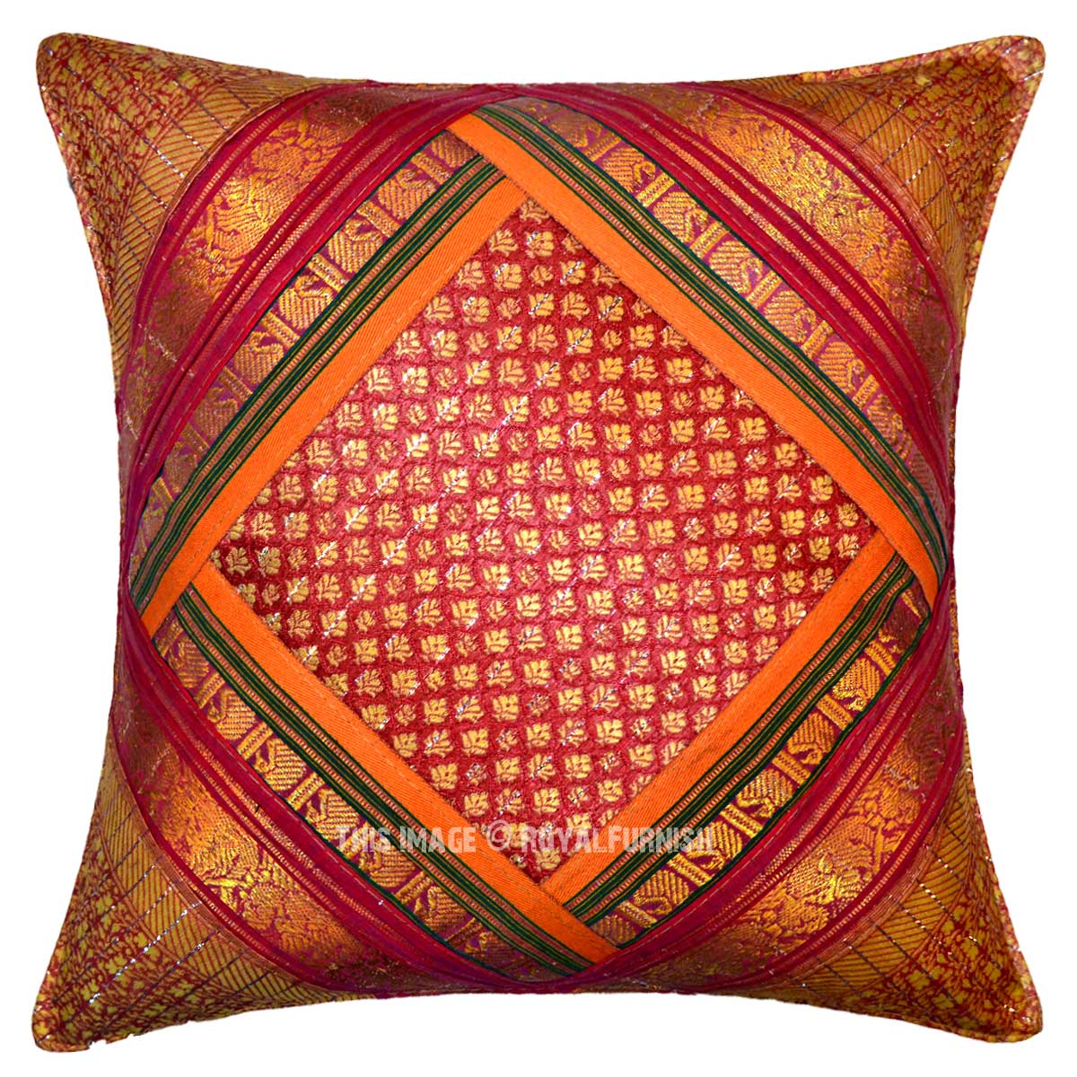 16X16 Inch Decorative and Boho Gypsy Accent Asian Silk Sari Pillow ...