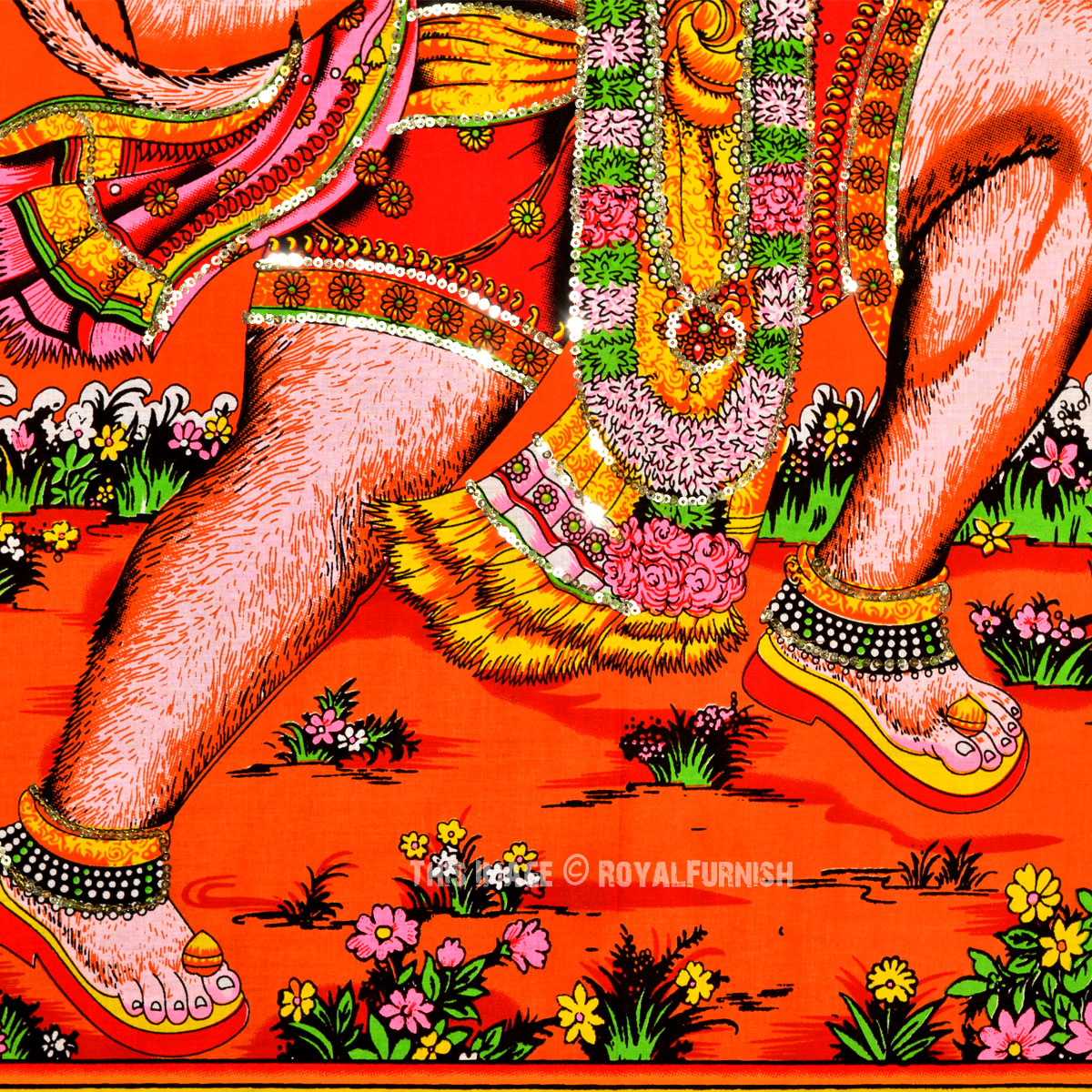 Orange Hindu God Hanuman Lifting Mountain Poster Size Tapestry ...