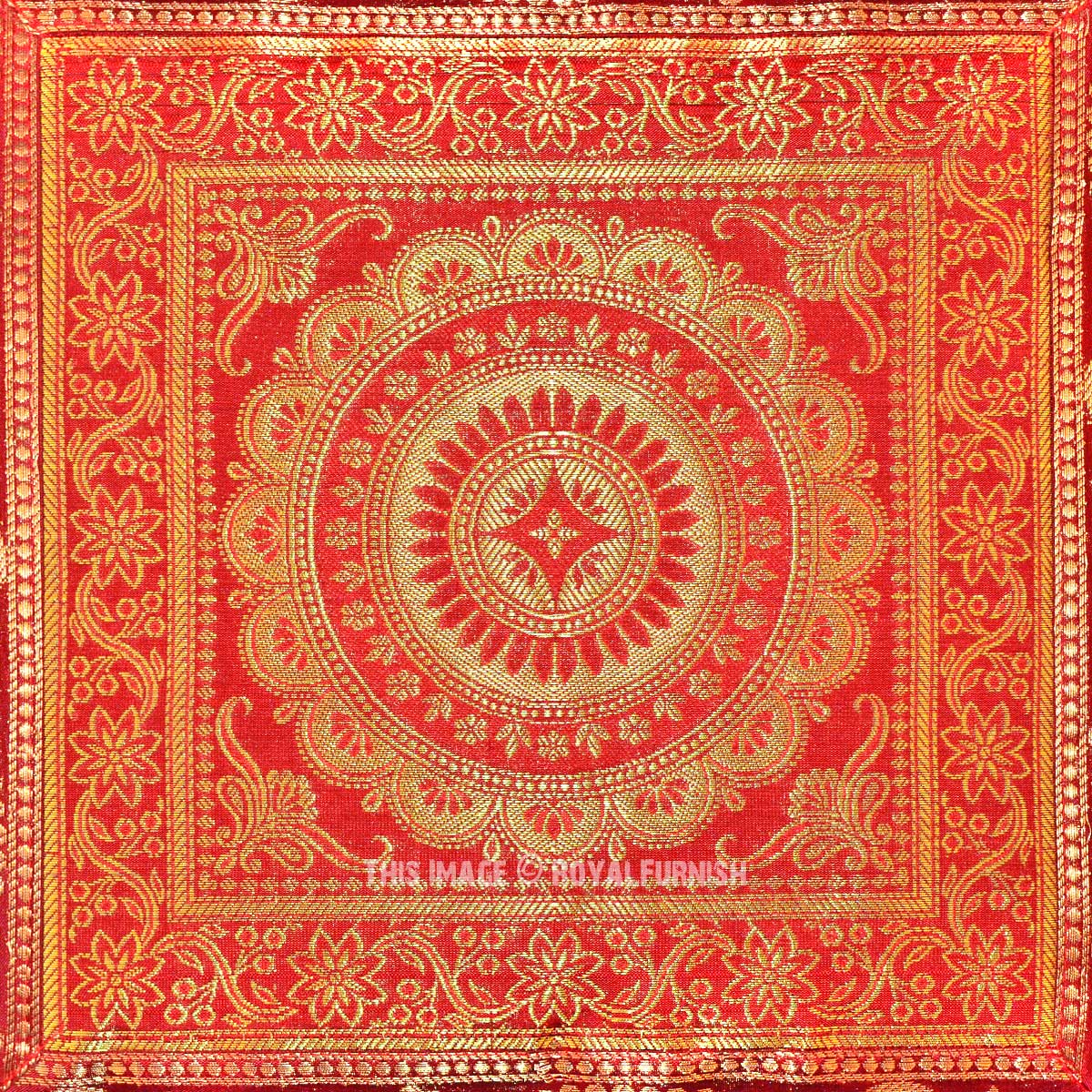 Red Flower Medallion Circle Decorative Unique Handcrafted Silk Pillow ...
