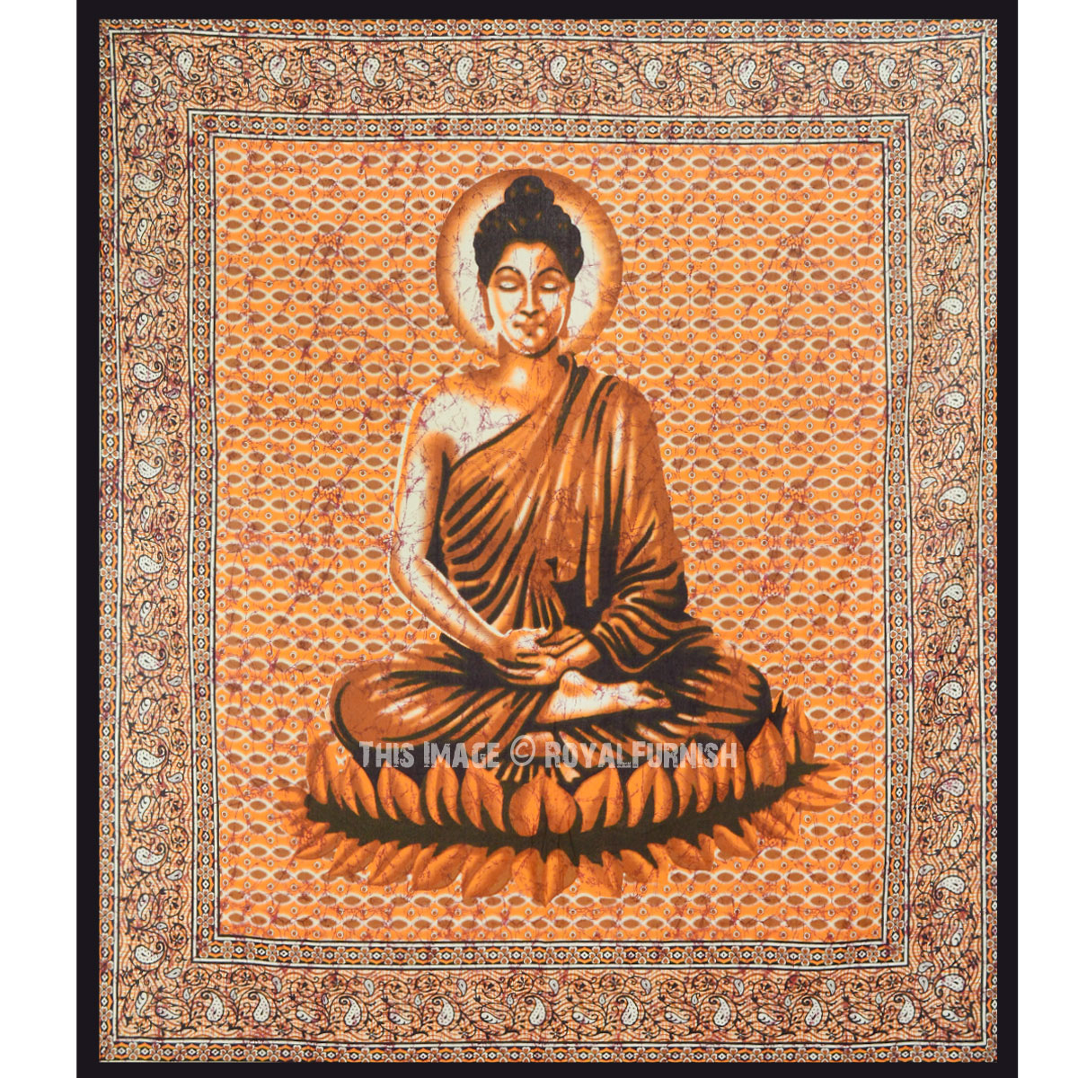 Large Orange & Brown Meditating Batik Buddha Wall Tapestry ...