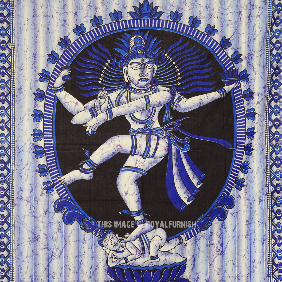 Blue & Purple Multi Hindu God Lord Shiva Dancing Nataraja Tapestry Wall ...