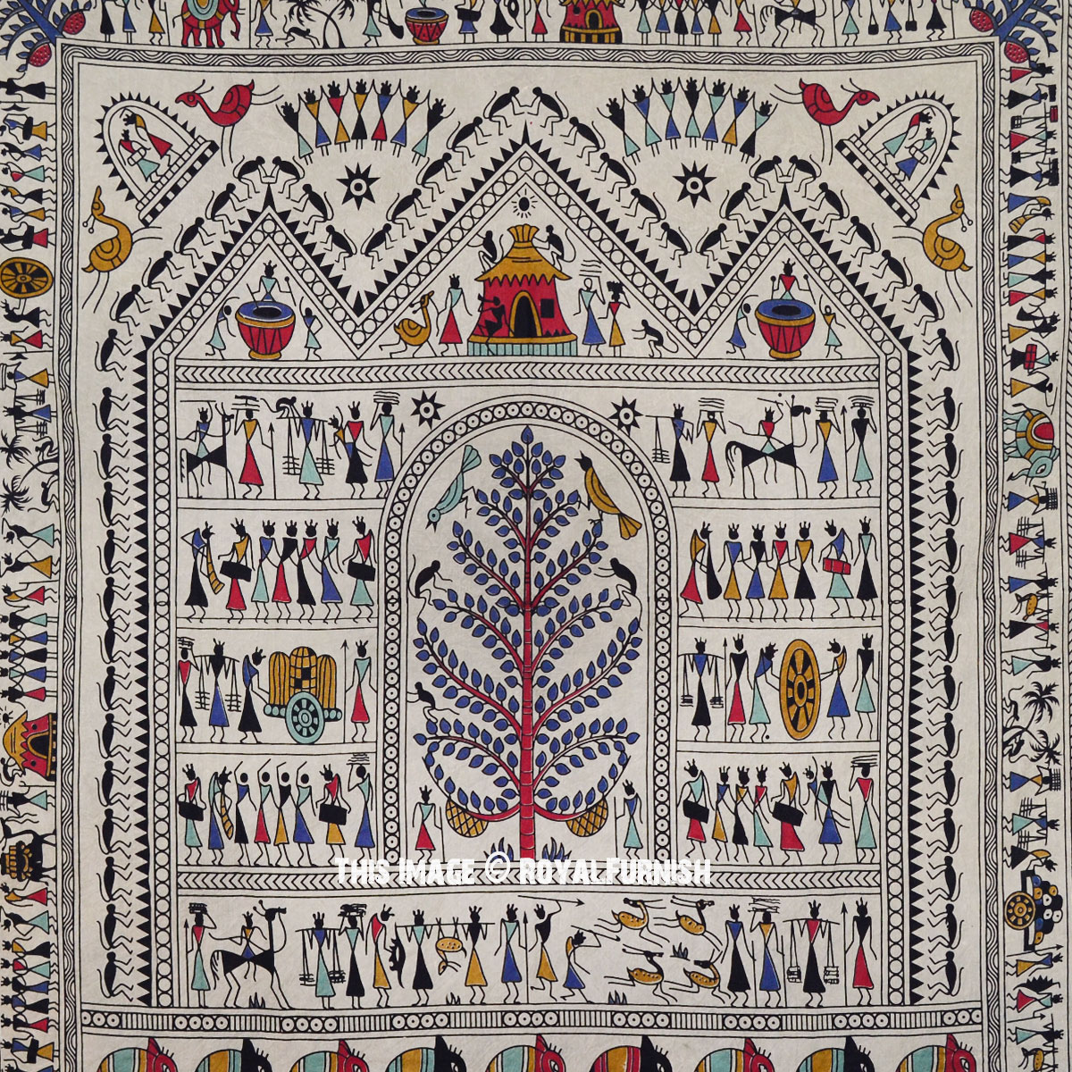 Beige Tribal Life Monkey Garden Tree Wall Tapestry - RoyalFurnish.com