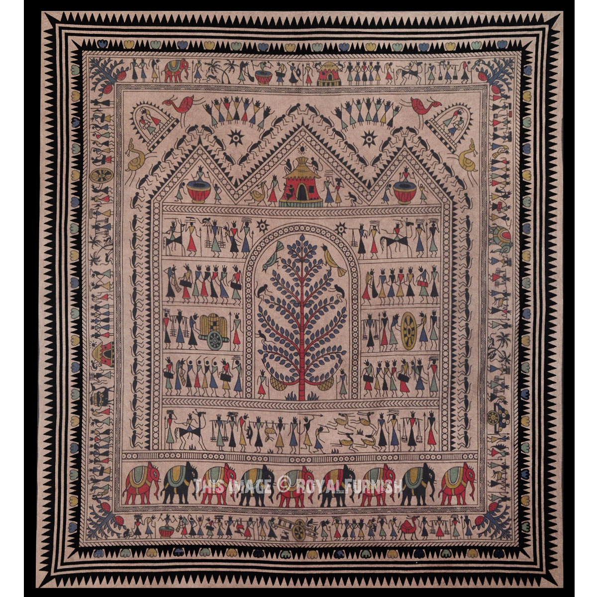 Dark Brown Tribal Monkey Garden Tree Wall Tapestry - RoyalFurnish.com