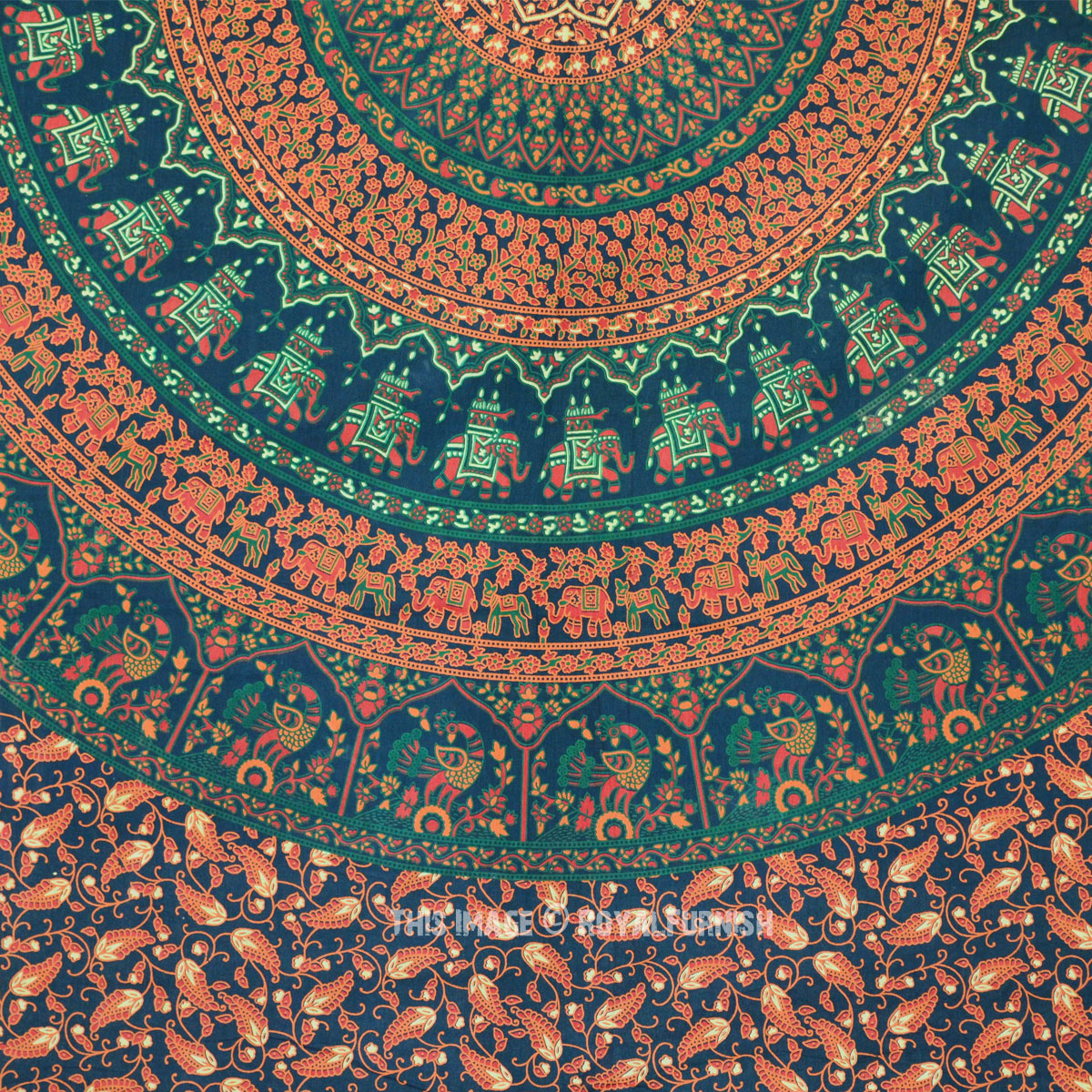 Green Orange Multi Elephants Bohemian Rings Mandala Tapestry ...