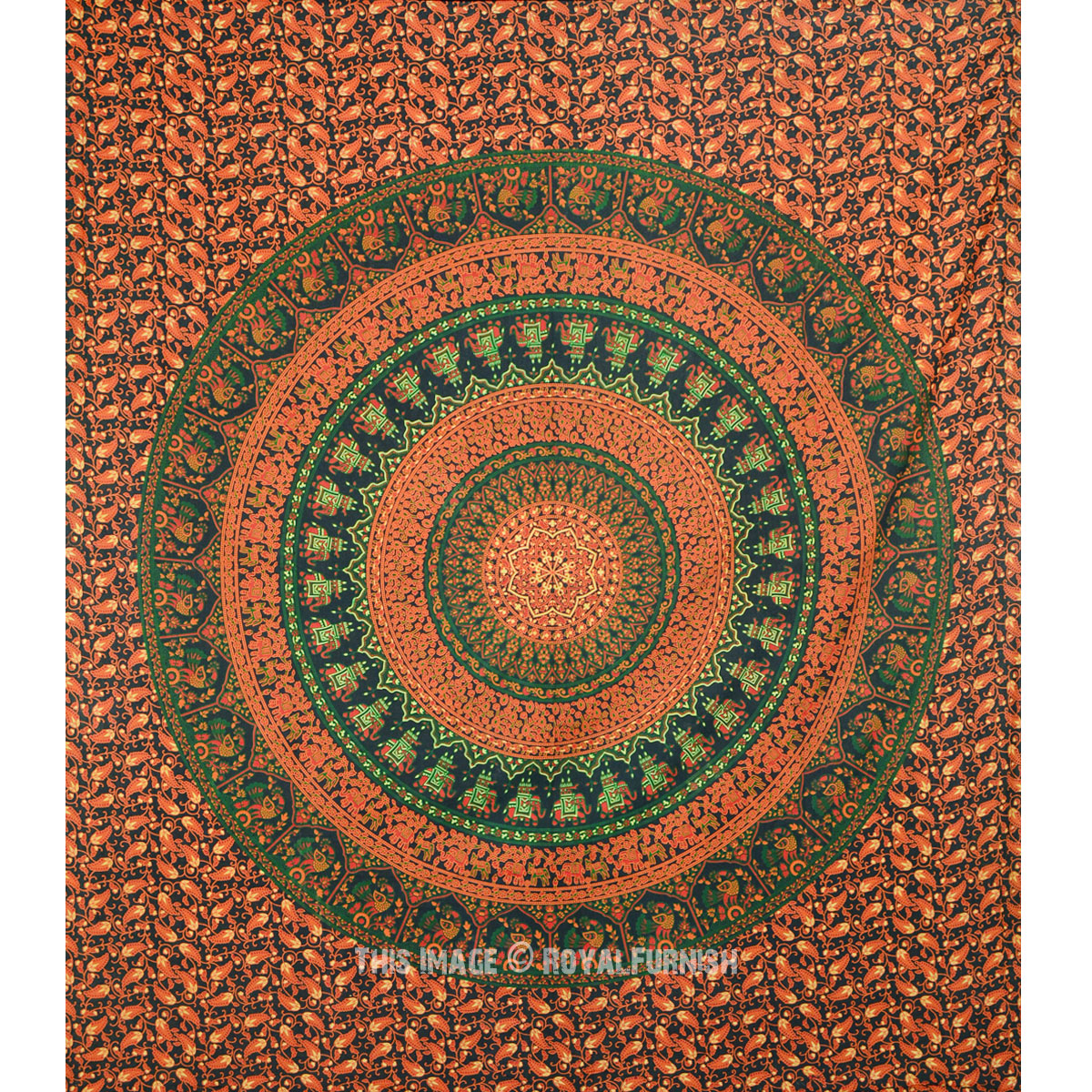Green Orange Multi Elephants Bohemian Rings Mandala Tapestry ...