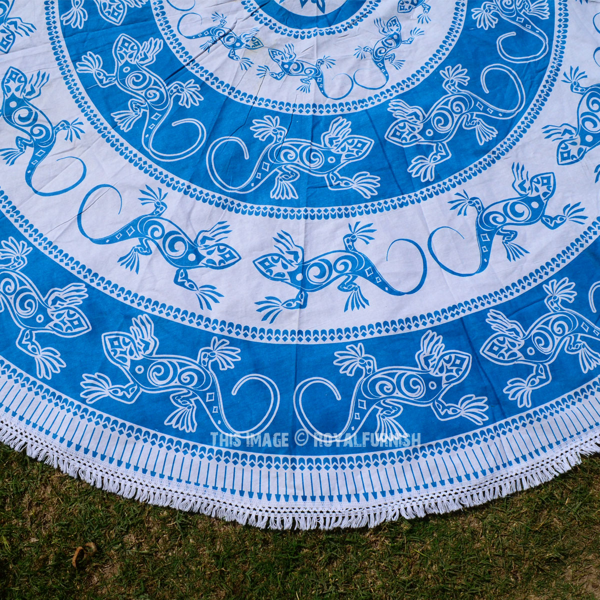 Caroline Blue Lizards Decorative Mandala Circle Beach Throw ...