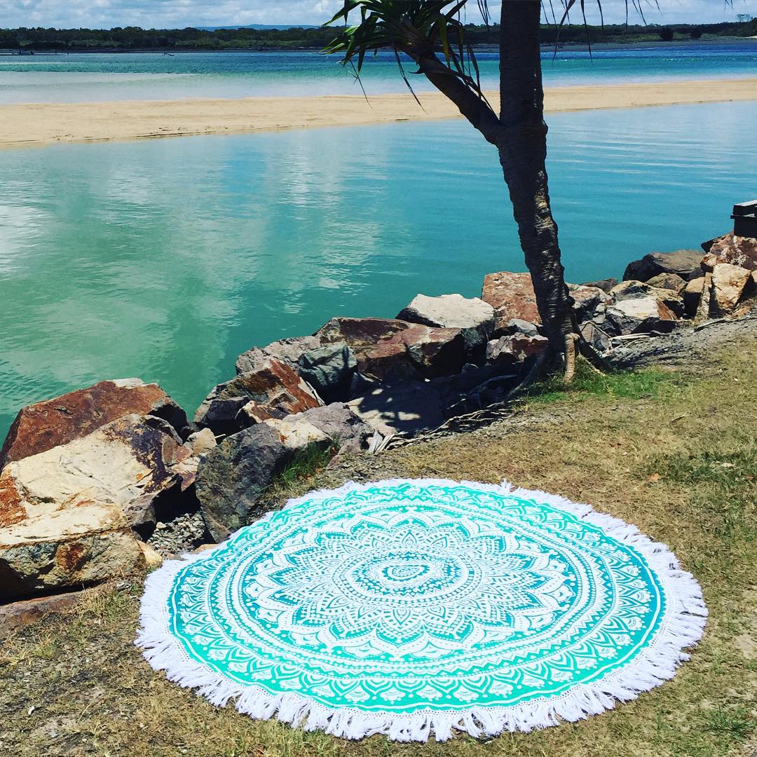 Sea Green Cotton Ombre Bohemian Beach Roundie, Beach Throw ...