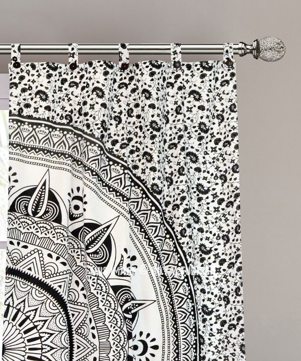 Black Ombre Medallion Mandala Tapestry Curtain Panel Pair ...