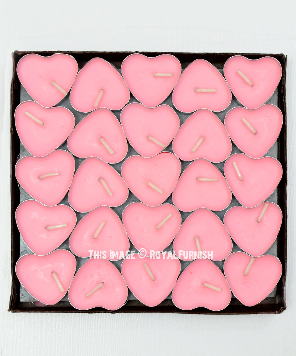 Pink Heart Shaped Scented Tealight Floating Candles Set of 50 ...