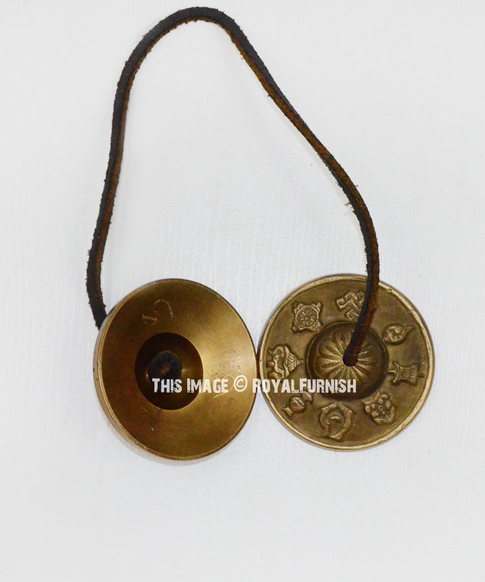 Tingsha Cymbals - Tibetan Buddhist Lucky Symbol Embossed Meditation ...