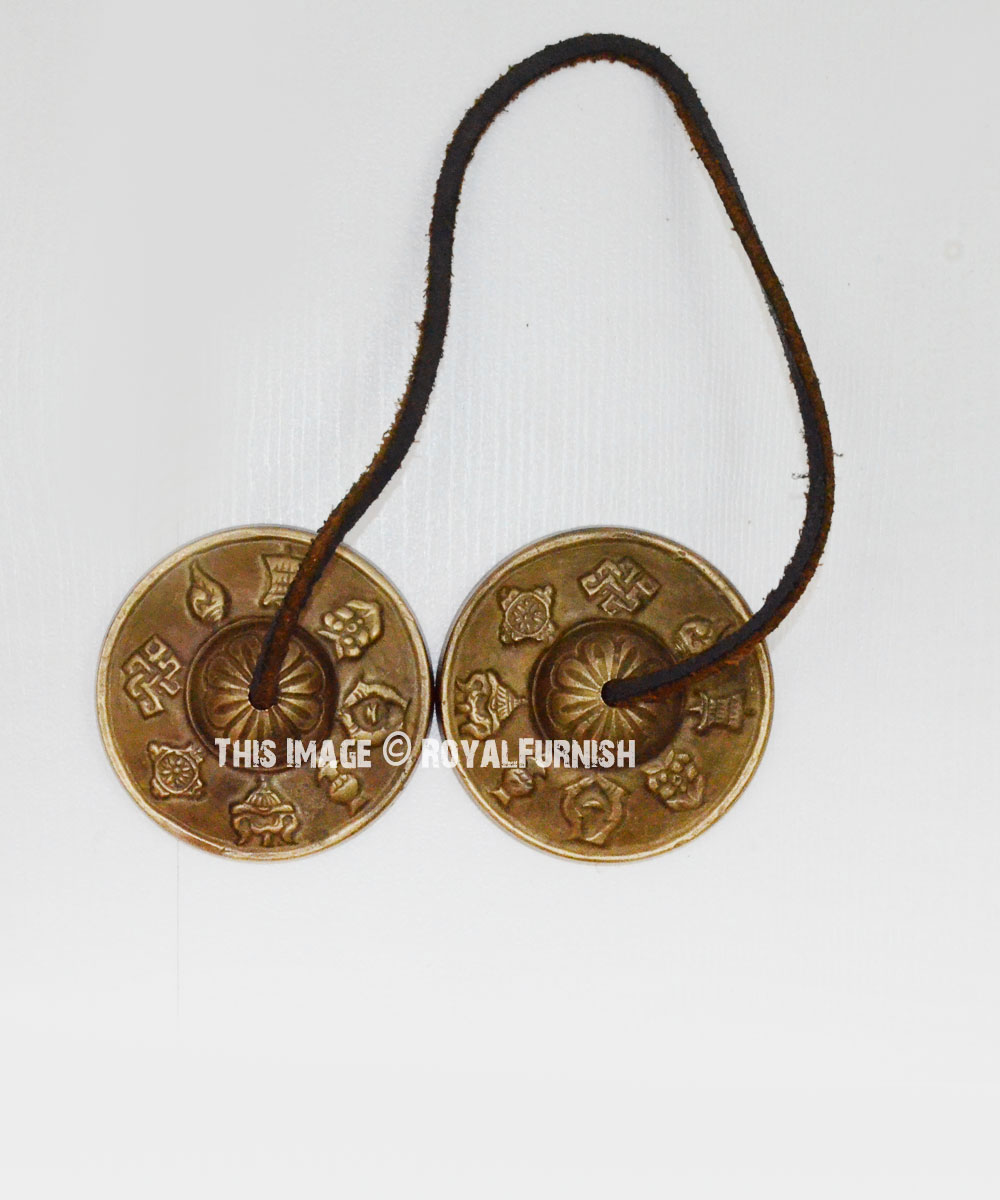 Tingsha Cymbals - Tibetan Buddhist Lucky Symbol Embossed Meditation ...
