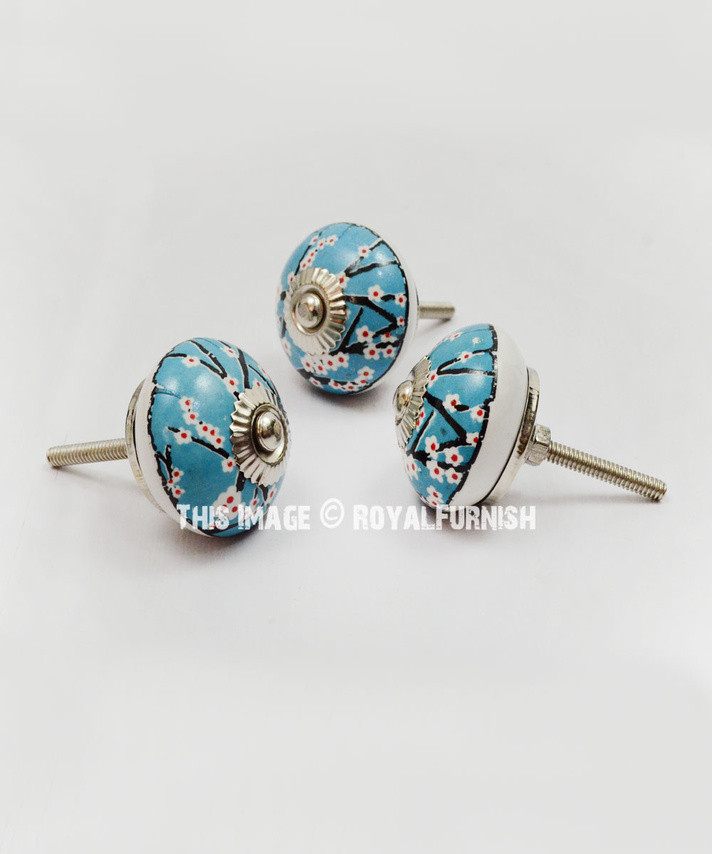 Turquoise Abstract Ceramic Dresser Knobs Set of 2 - RoyalFurnish.com