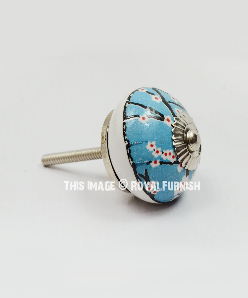 Turquoise Abstract Ceramic Dresser Knobs Set of 2 - RoyalFurnish.com