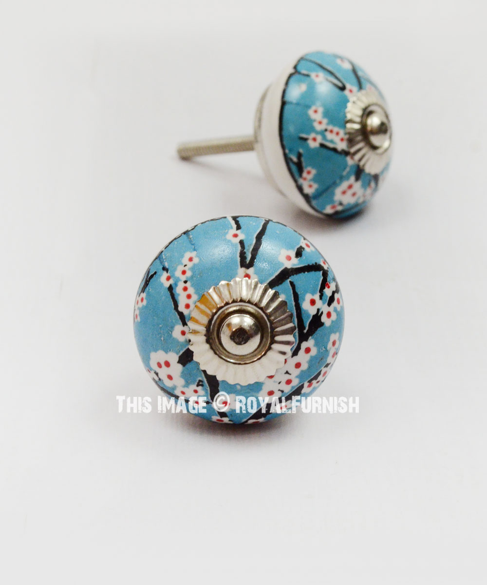 Turquoise Abstract Ceramic Dresser Knobs Set of 2 - RoyalFurnish.com