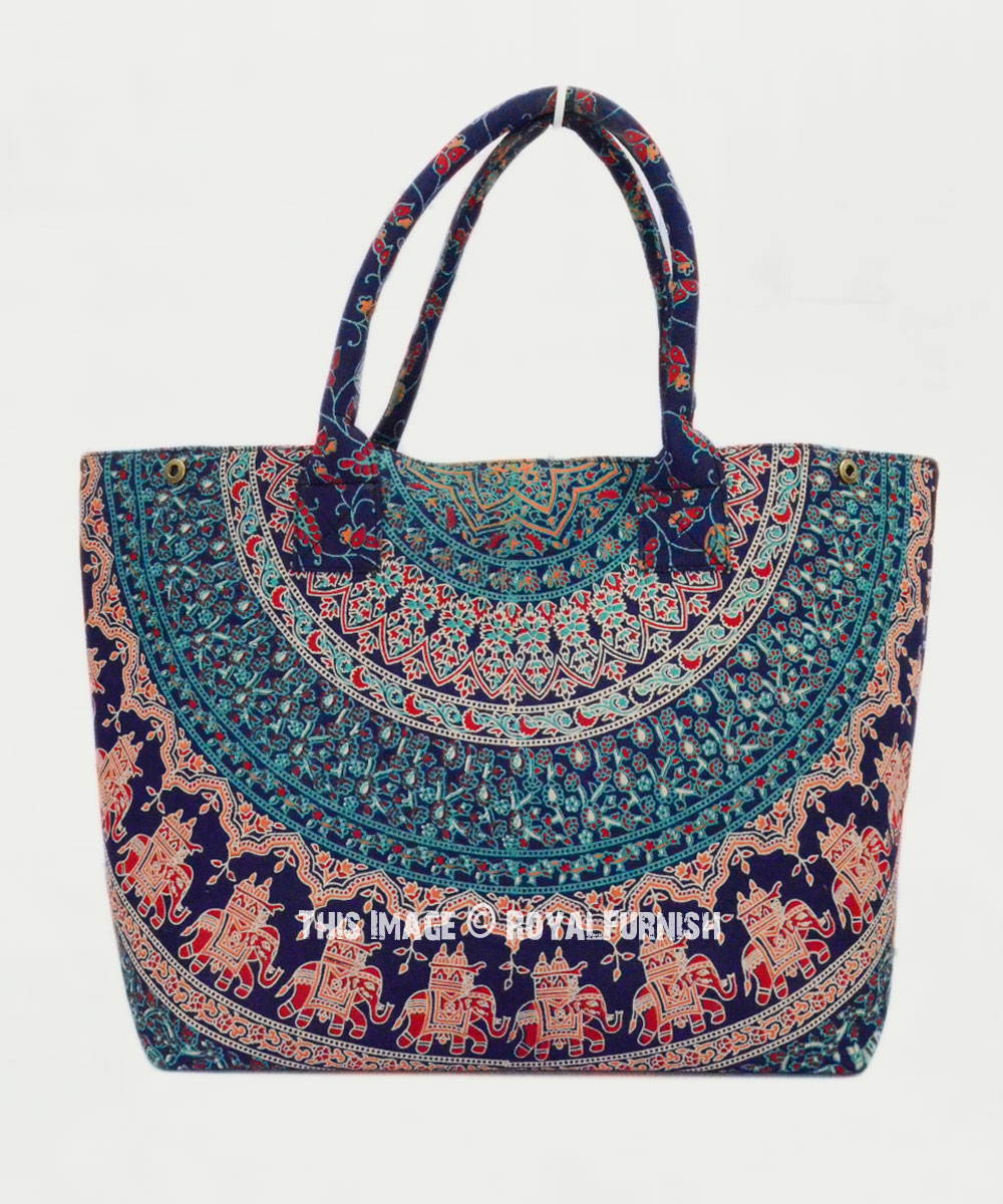 Blue Boho Birds Medallion Boho Beach Tote Bag for Women - RoyalFurnish.com