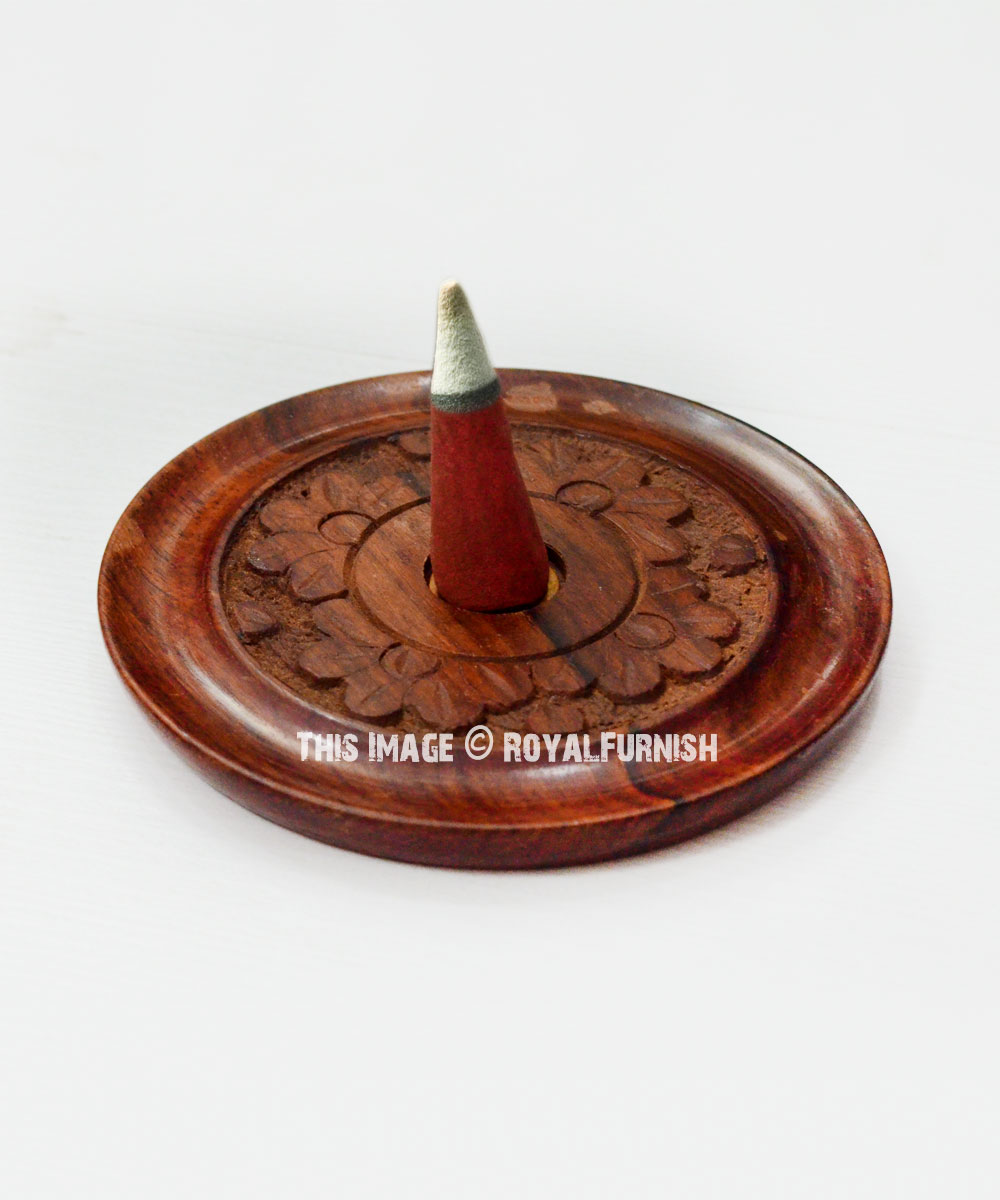 Wooden Round Plate Incense and Cone Burner Holder with Ash Catcher ...