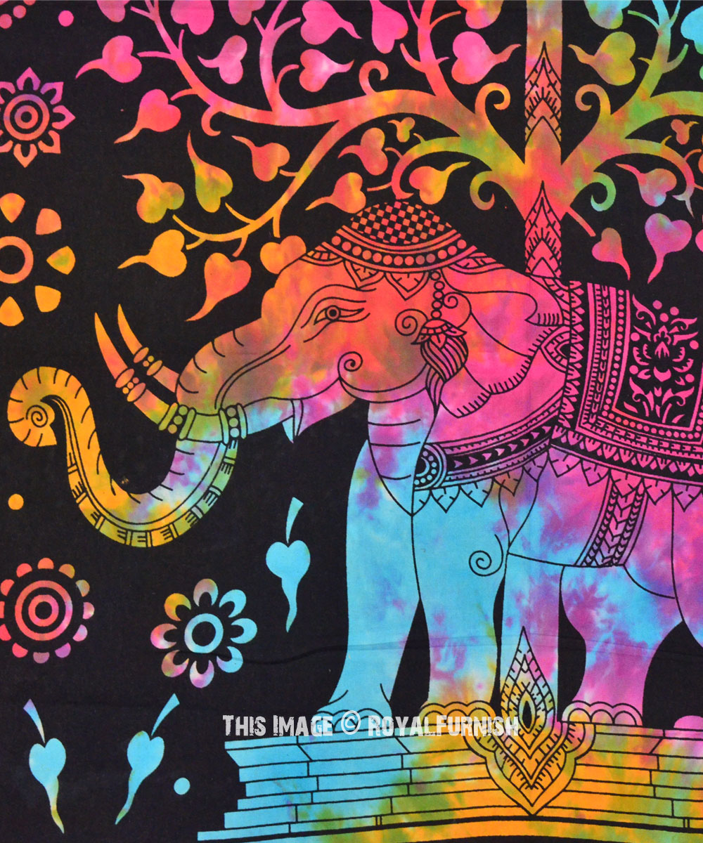 Colorful Tie Dye Elephant Tree Home Wall Tapestry - RoyalFurnish.com