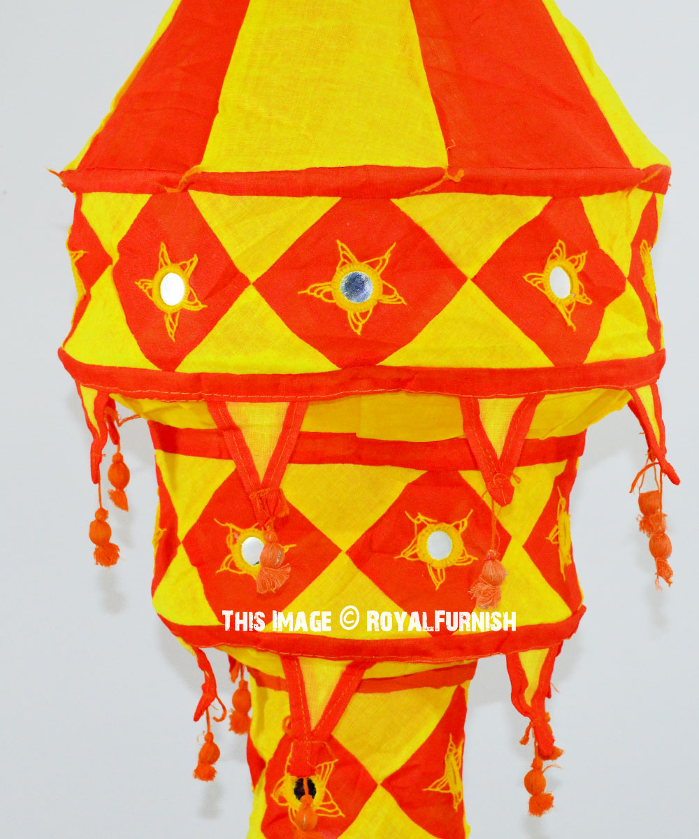Yellow & Orange Bohemian Fabric Cloth Hanging Lantern - RoyalFurnish.com