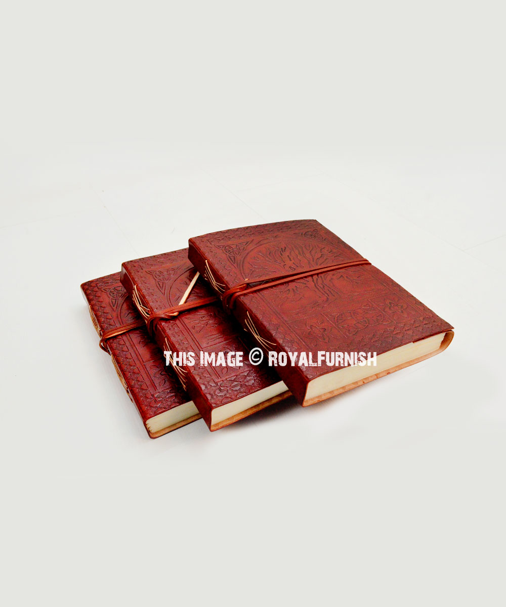Maroon Tree of Life Leather Journal Diary Notebook - RoyalFurnish.com