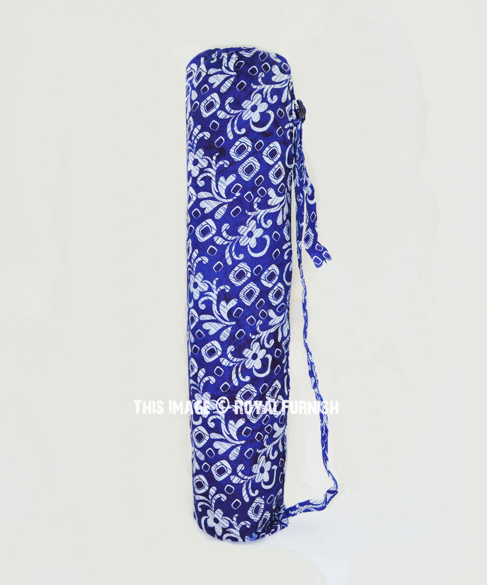 Blue Colorful Floral Printed Cotton Bohemian Yoga Mat Bag ...