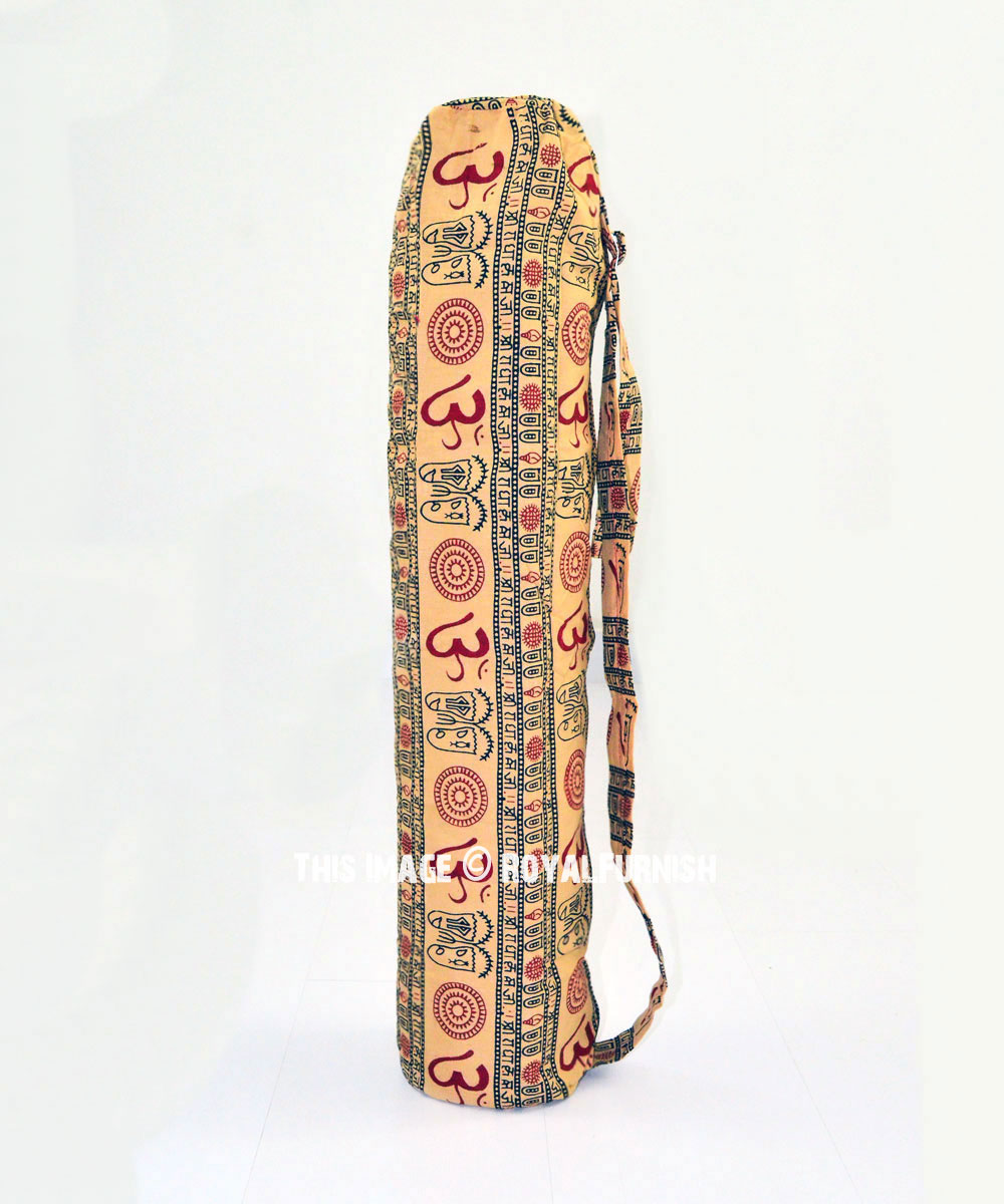 Beige Aum Om Printed Eco Friendly Cotton Yoga Mat Bag - RoyalFurnish.com