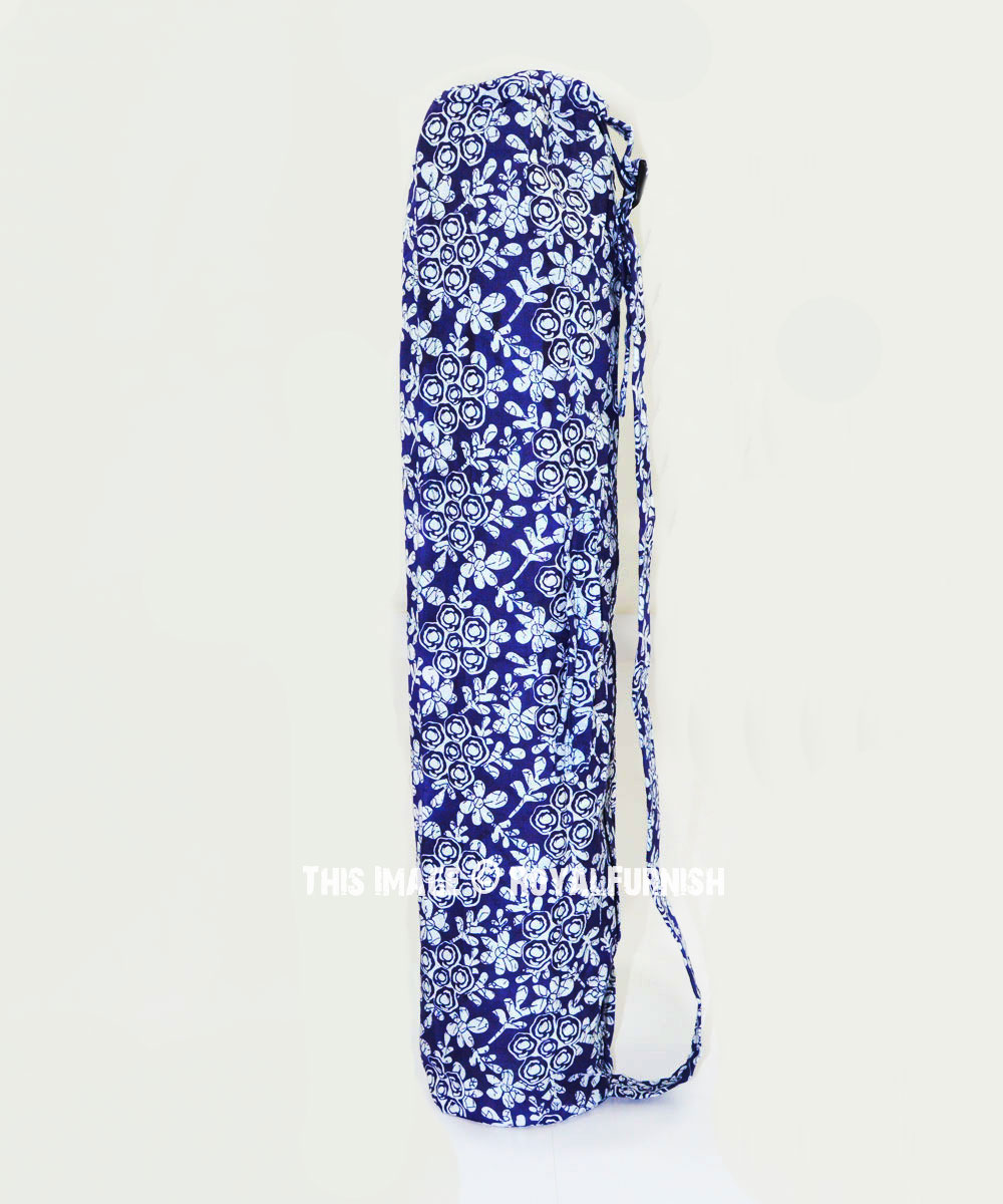 Blue & White Floral Printed Lightweight Eco Friendly Yoga Mat Bag ...