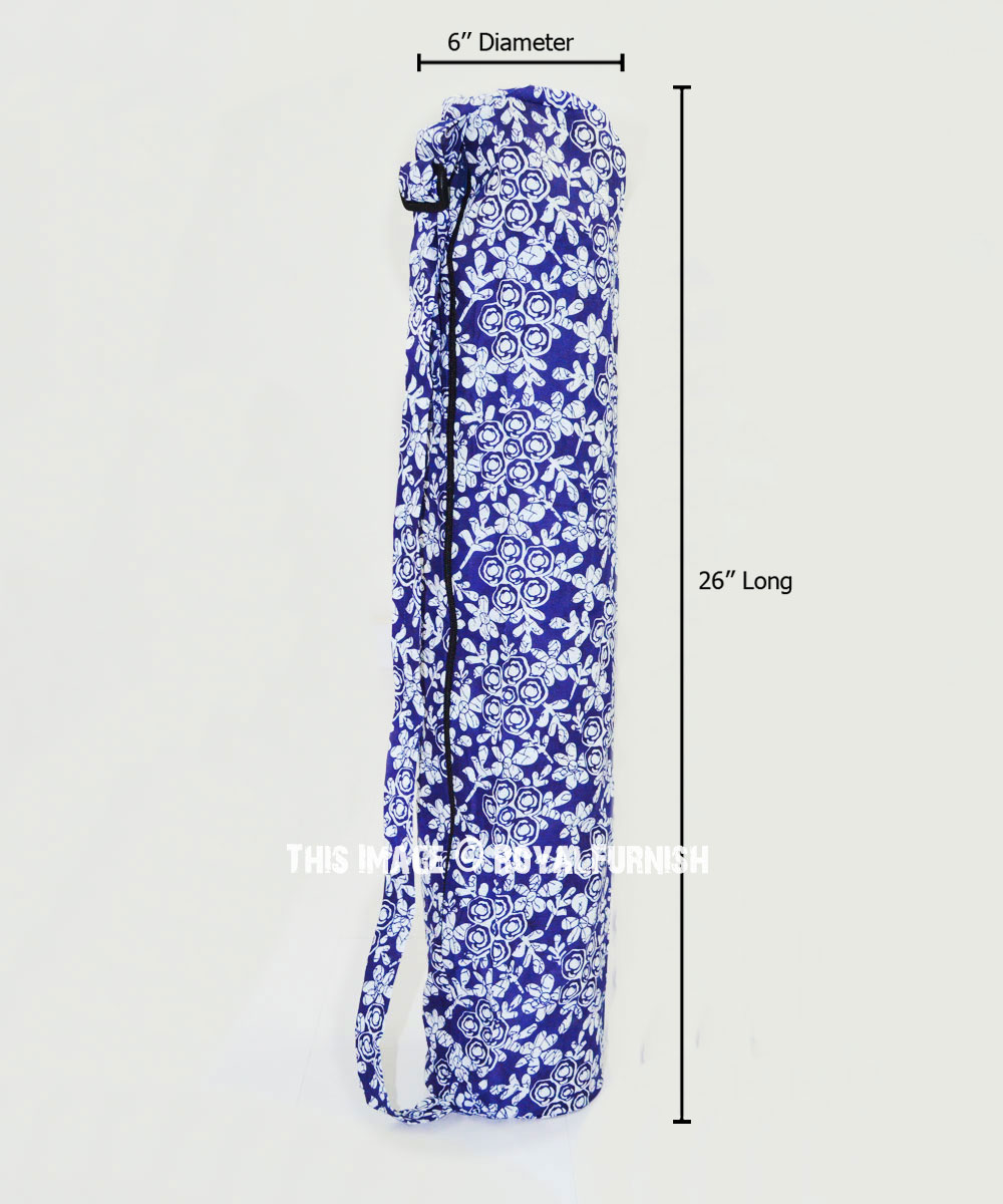 Blue & White Floral Printed Lightweight Eco Friendly Yoga Mat Bag ...