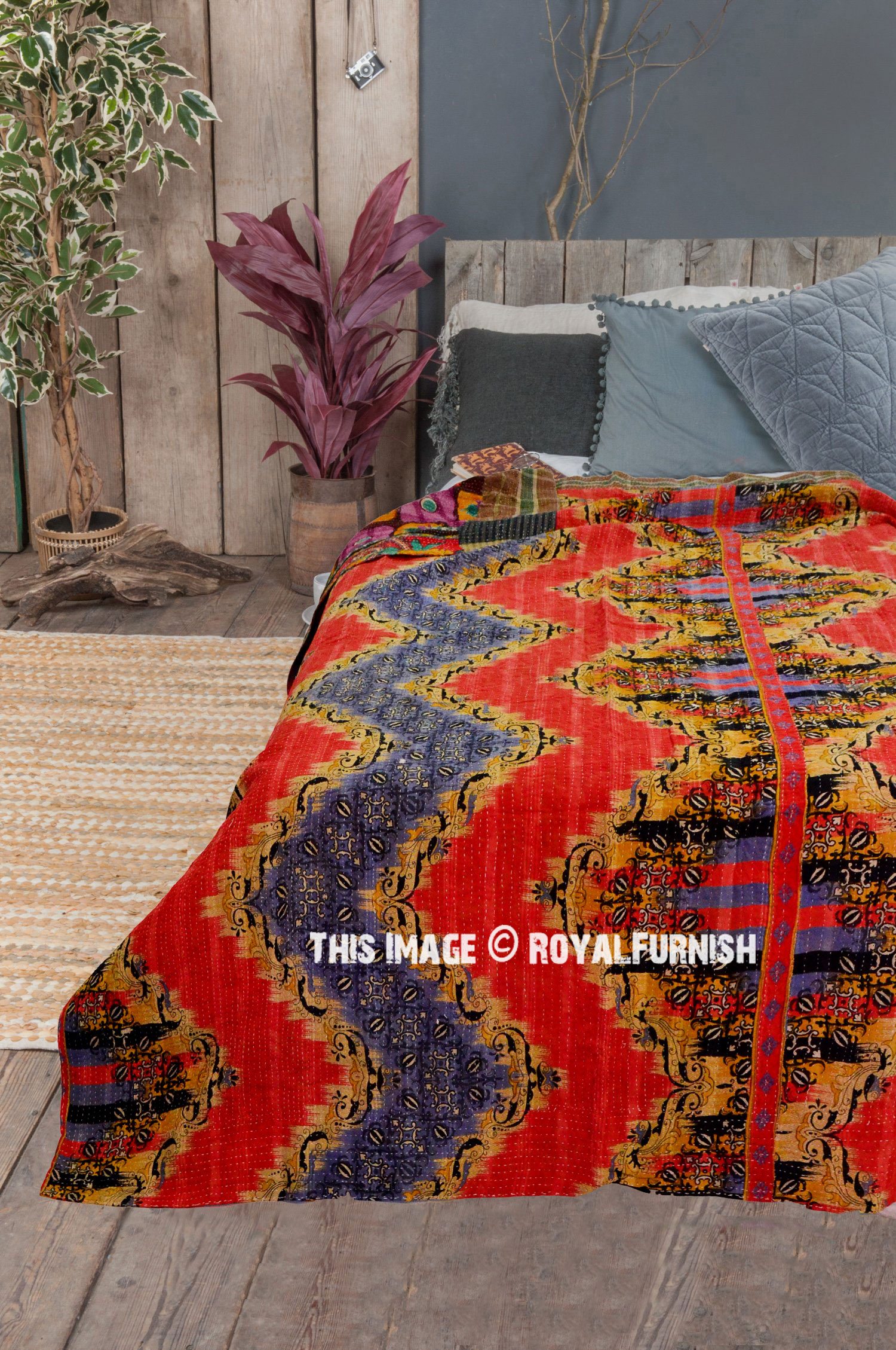Traditional Vintage Cotton Sari Blanket Throw - RoyalFurnish.com