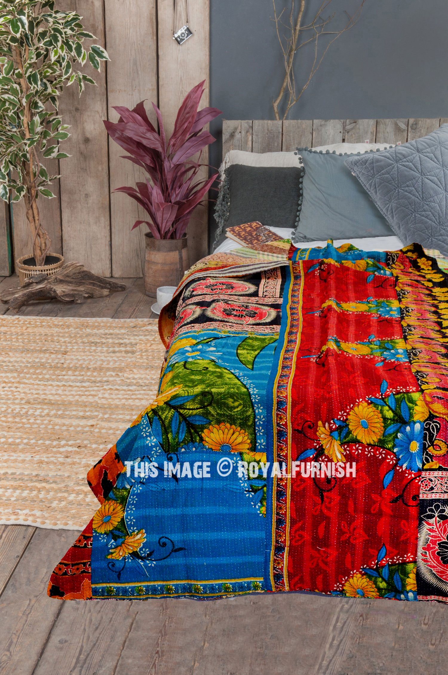 Indian Vintage Kantha Blanket Throw - RoyalFurnish.com
