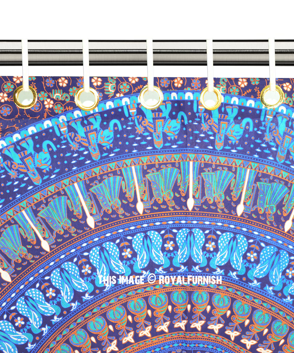 Blue Multi Elephants Boho Medallion Mandala Shower Curtain ...
