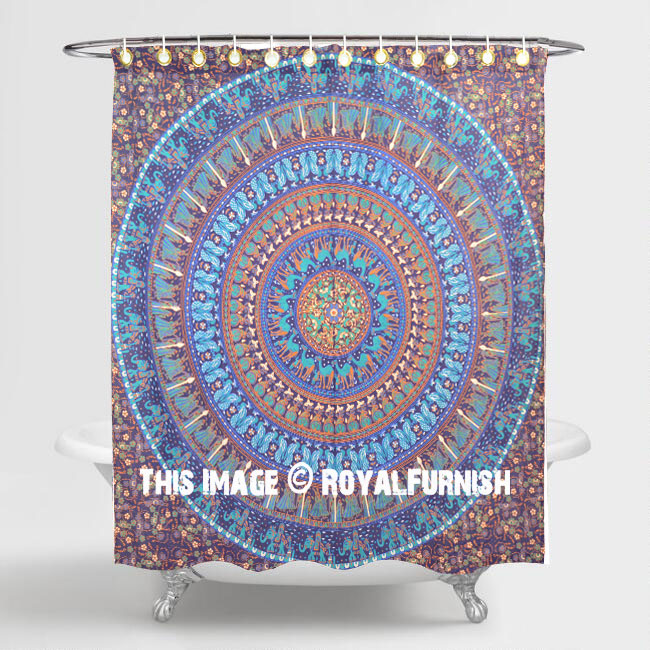 Blue Multi Elephants Boho Medallion Mandala Shower Curtain ...