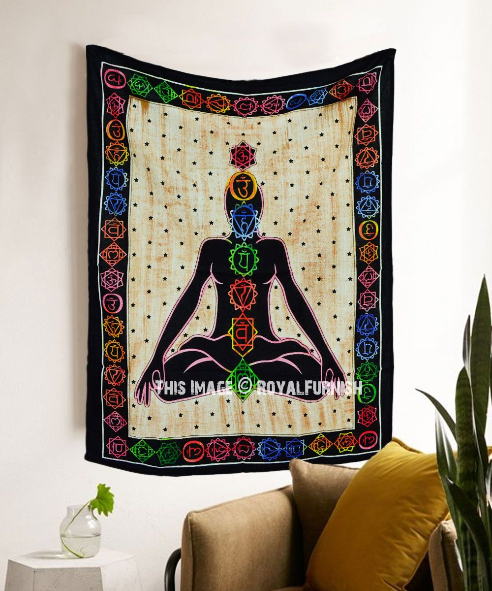 Brown Multi Yoga Meditation OM Chakra Cotton Fabric Poster ...