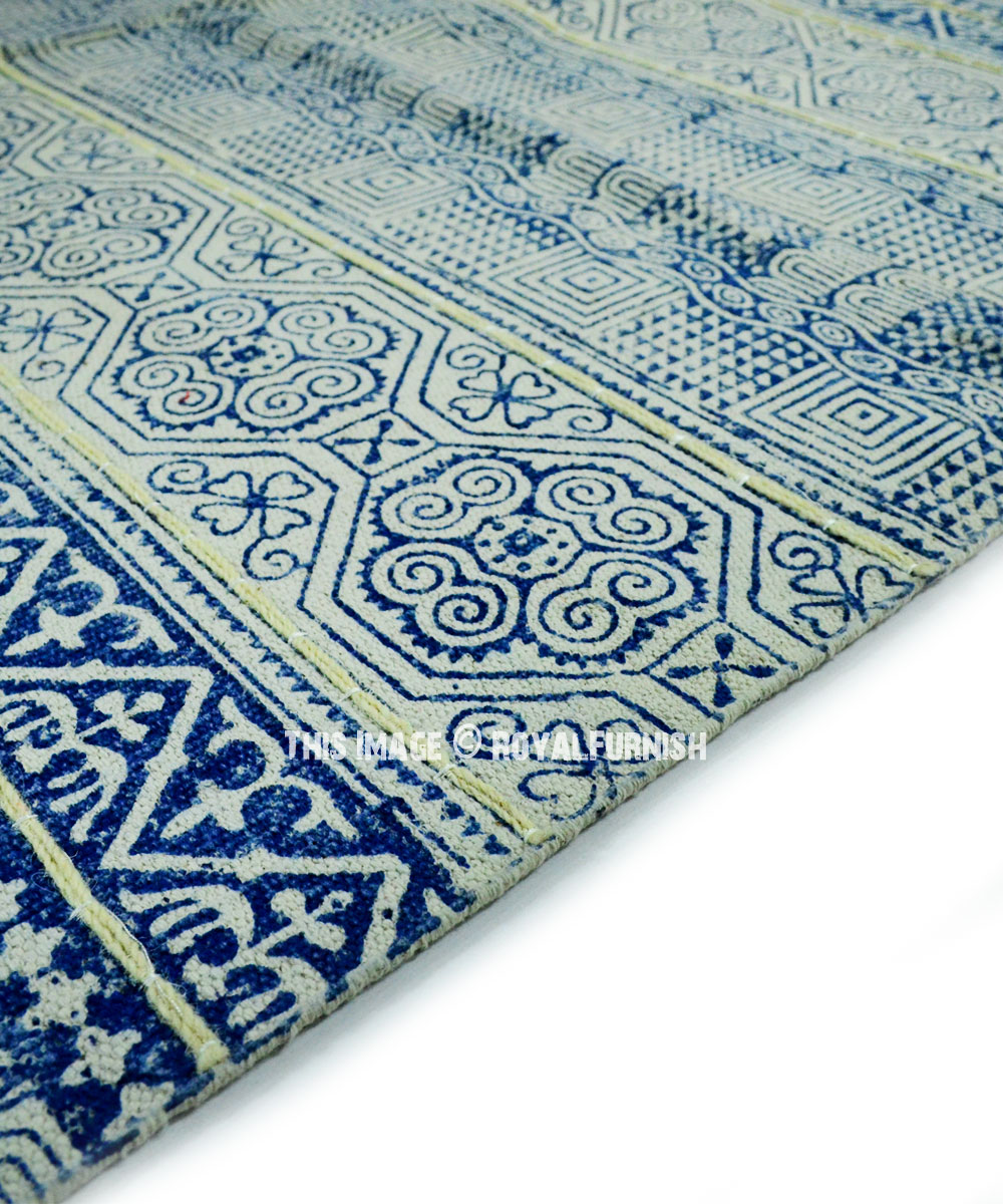 Blue & White Traditional Bohemian Geometric Rectangle Cotton Area Rug ...