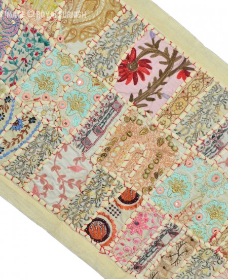 White Hand Embroidery Reycled Patchwork Runner Tapestry - RoyalFurnish.com