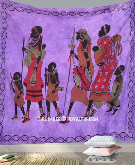 Indian Bohemian Tribal Life Indian Purple Wall Hanging & Coverlet ...