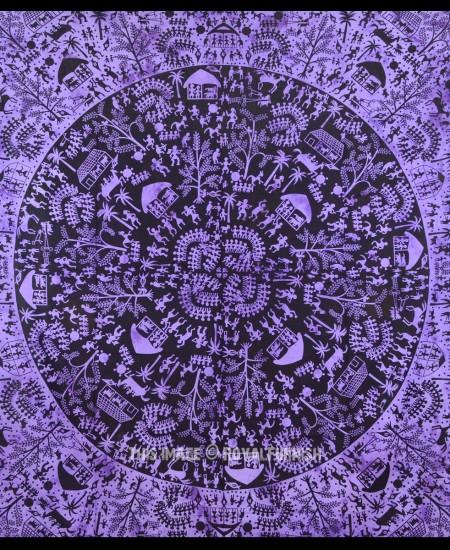 Purple and Black Large Tribal Village Life Wall Tapestry Bedding ...