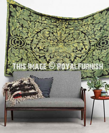 Small Green Man Tapestry Wall Hanging, Indian Hippie Bedding ...