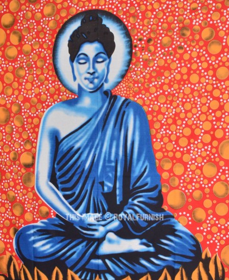 Red Small Batik Buddha Buddhist Tapestry, Wall Hanging - RoyalFurnish.com