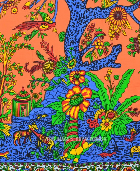 Multi Orange Tree of Life Poster Tapestry Wall Hanging - RoyalFurnish.com