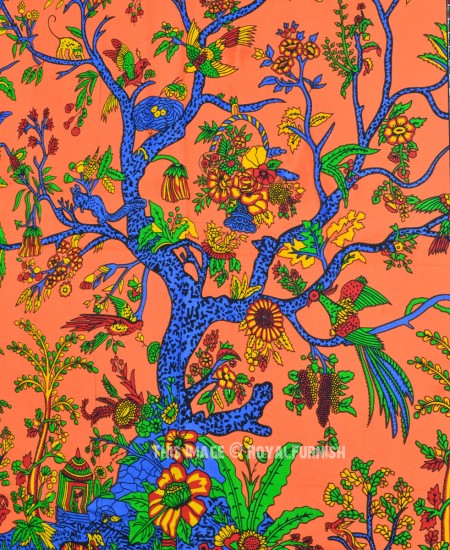 Multi Orange Tree of Life Poster Tapestry Wall Hanging - RoyalFurnish.com