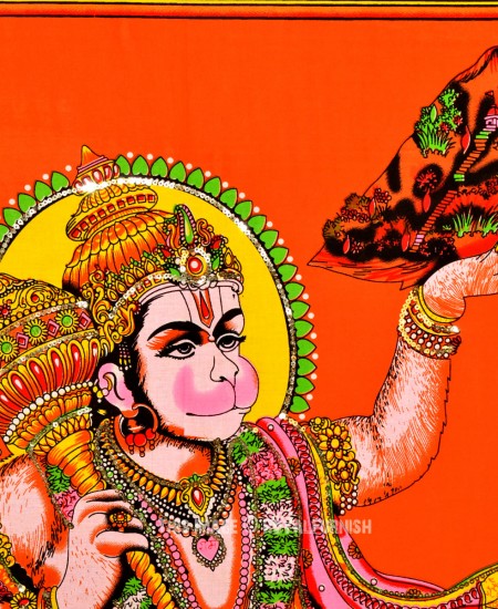 Orange Hindu God Hanuman Lifting Mountain Poster Size Tapestry ...