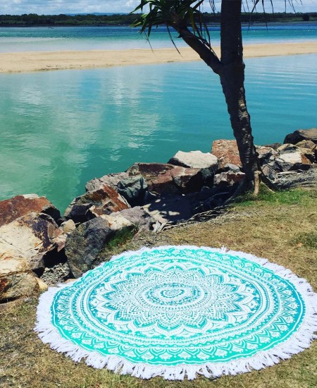 Sea Green Cotton Ombre Bohemian Beach Roundie, Beach Throw ...